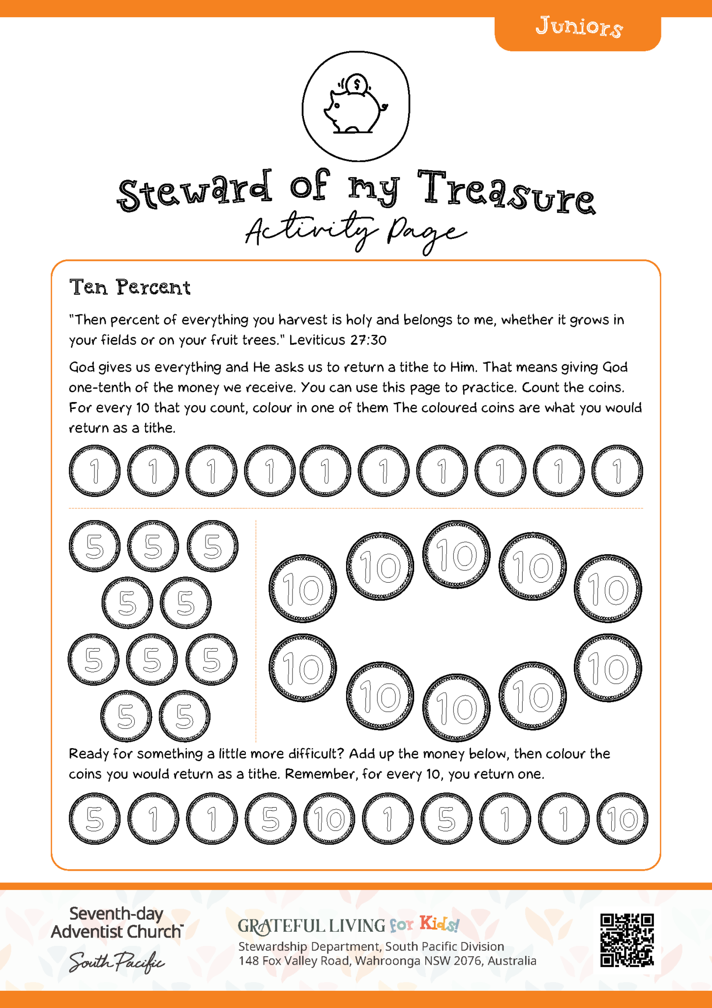Steward of my Treasure - Kids Activity Sheets - Stewardship