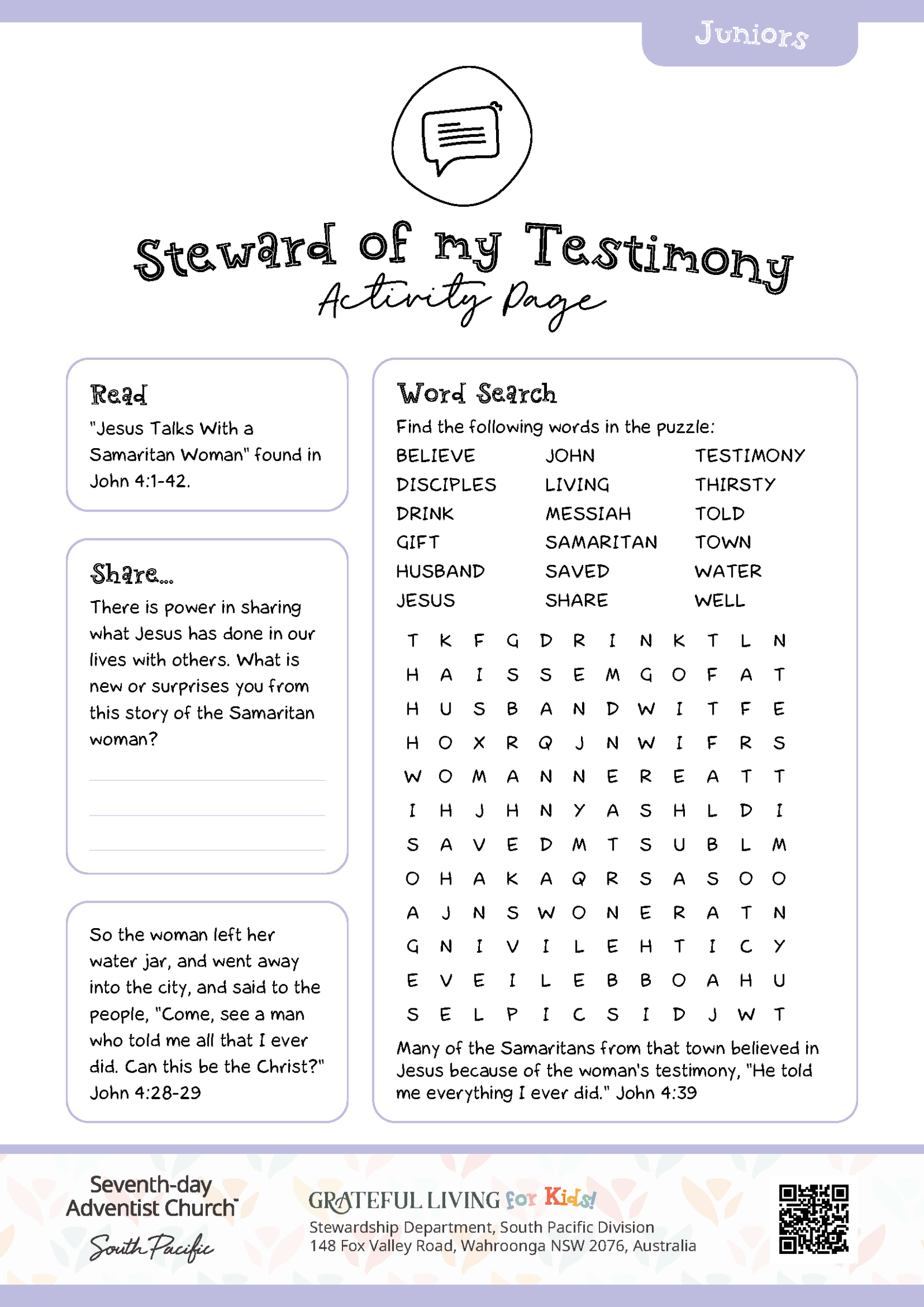 Steward of my Testimony - Kids Activity Sheets - Stewardship