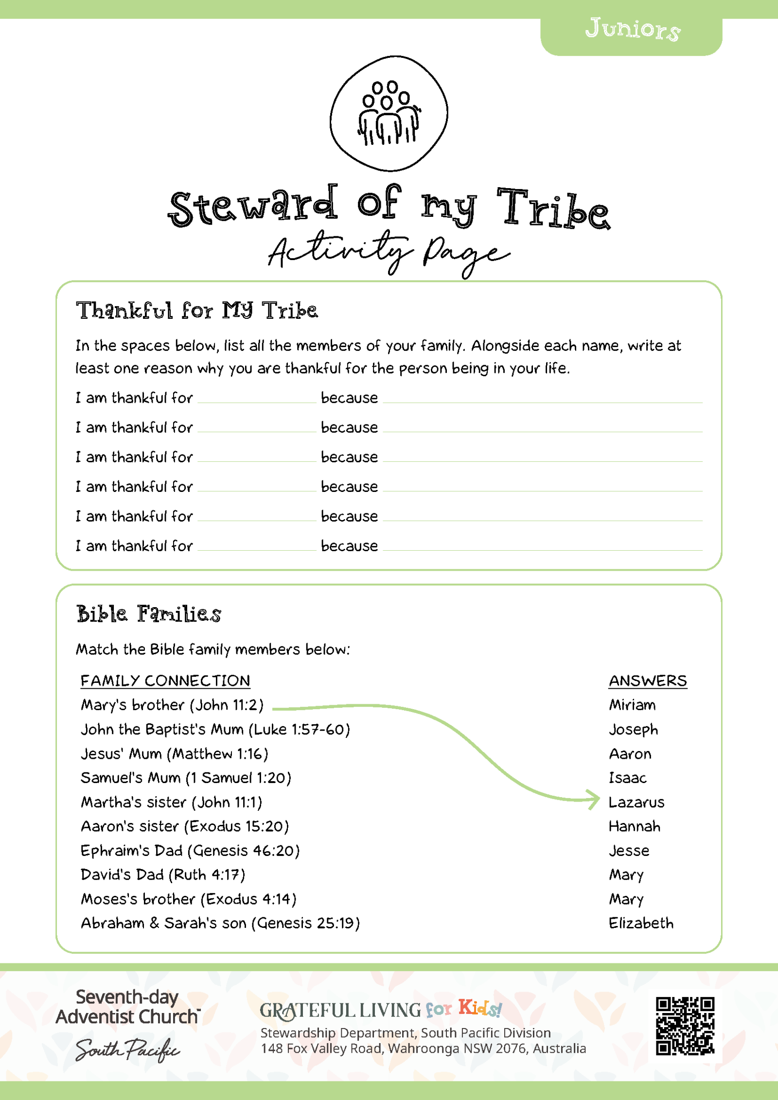Steward of my Tribe - Kids Activity Sheets - Stewardship